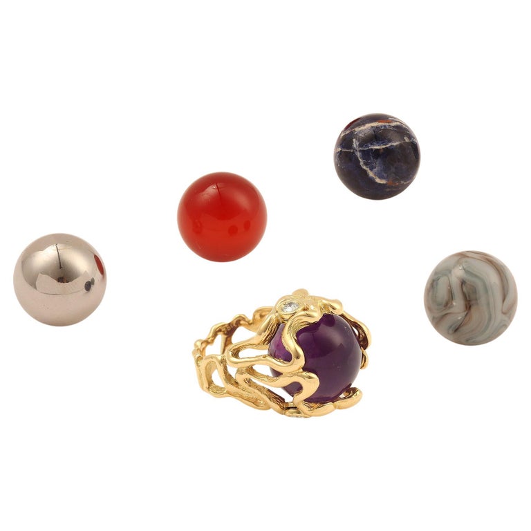 Gilbert Albert 5 Interchangeable Balls Diamonds 18 Carats Yellow Gold ...