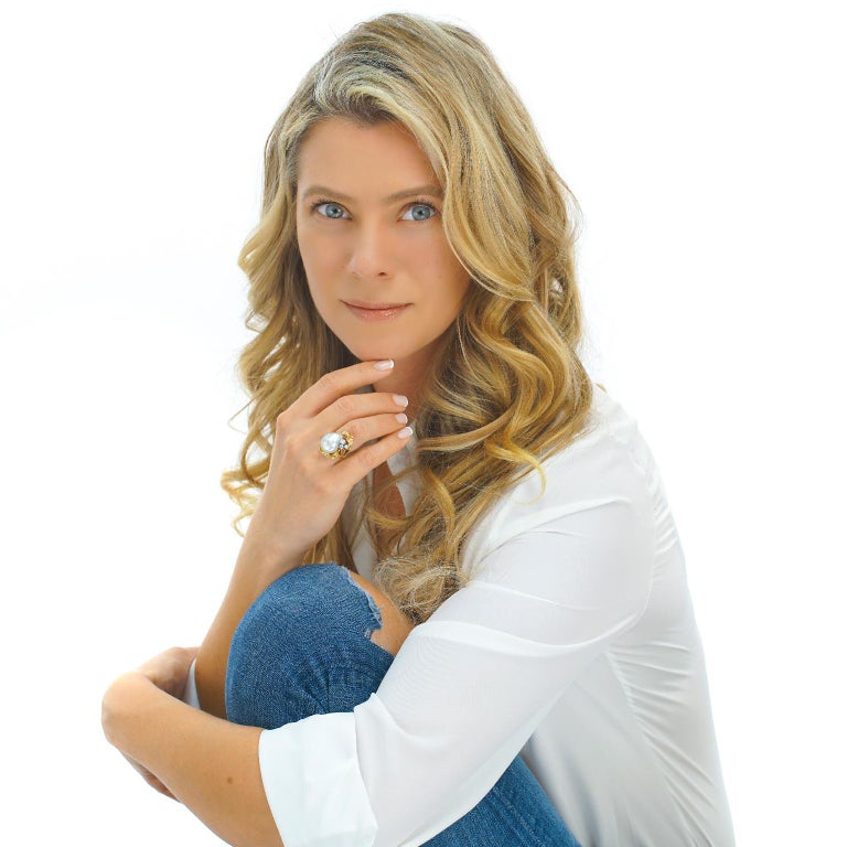 Gilbert Albert Modernist Diamond and Pearl Set Gold Ring For Sale at ...