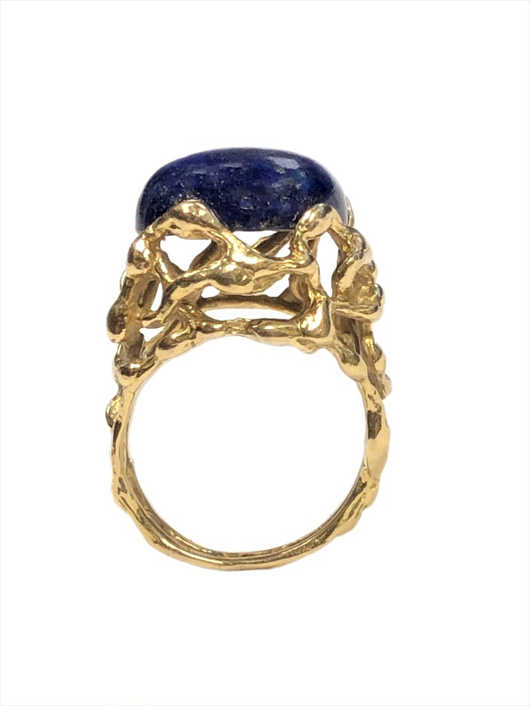 Gilbert Albert Yellow Gold and Lapis Modernist Ring at 1stDibs
