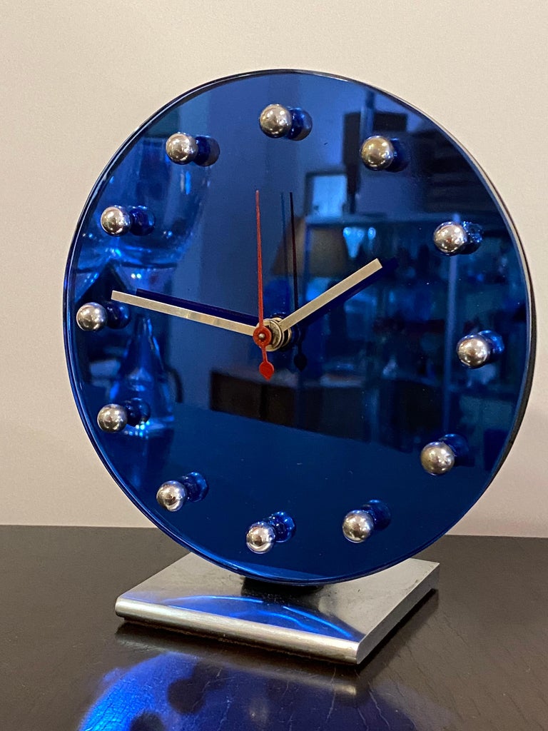 Gilbert Rohde for Herman Miller Blue Mirror Clock For Sale at 1stDibs