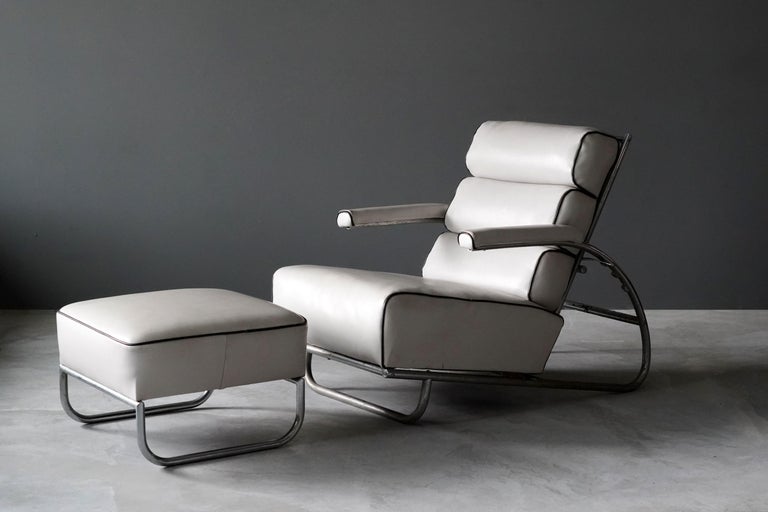 Gilbert Rohde, Lounge Chair, Chrome Steel, Vinyl Troy Sunshade Co., USA ...