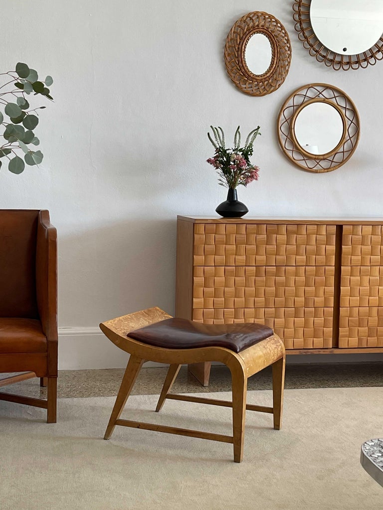 Gilbert Rohde, Rare Stool, Wood, Brown Leatherette, Herman Miller ...