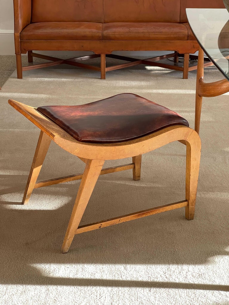 Gilbert Rohde, Rare Stool, Wood, Brown Leatherette, Herman Miller ...