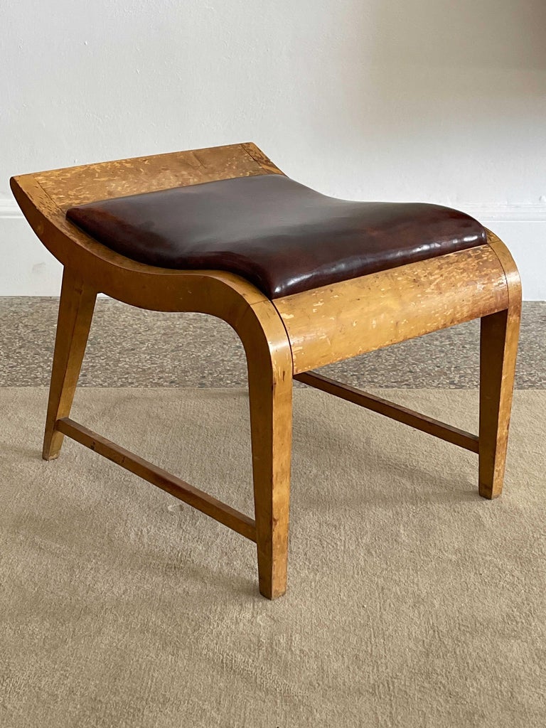 Gilbert Rohde, Rare Stool, Wood, Brown Leatherette, Herman Miller ...