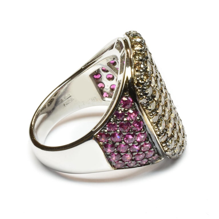 Champagne Diamonds and Rubies White Gold Ring Made in Italy For Sale at ...