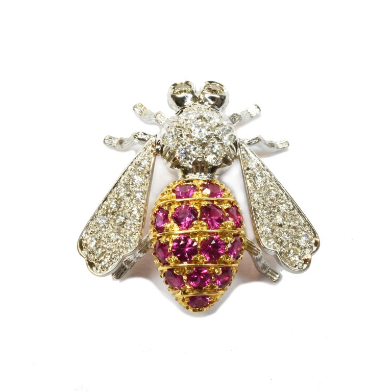 Diamonds and Rubies Gold Bee Brooch Made in Italy at 1stDibs