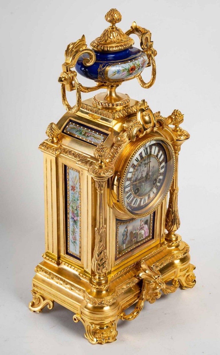 Gilded Bronze and Blue Porcelain Mantel Set For Sale at 1stDibs