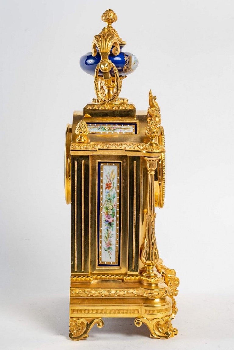 Gilded Bronze and Blue Porcelain Mantel Set For Sale at 1stDibs