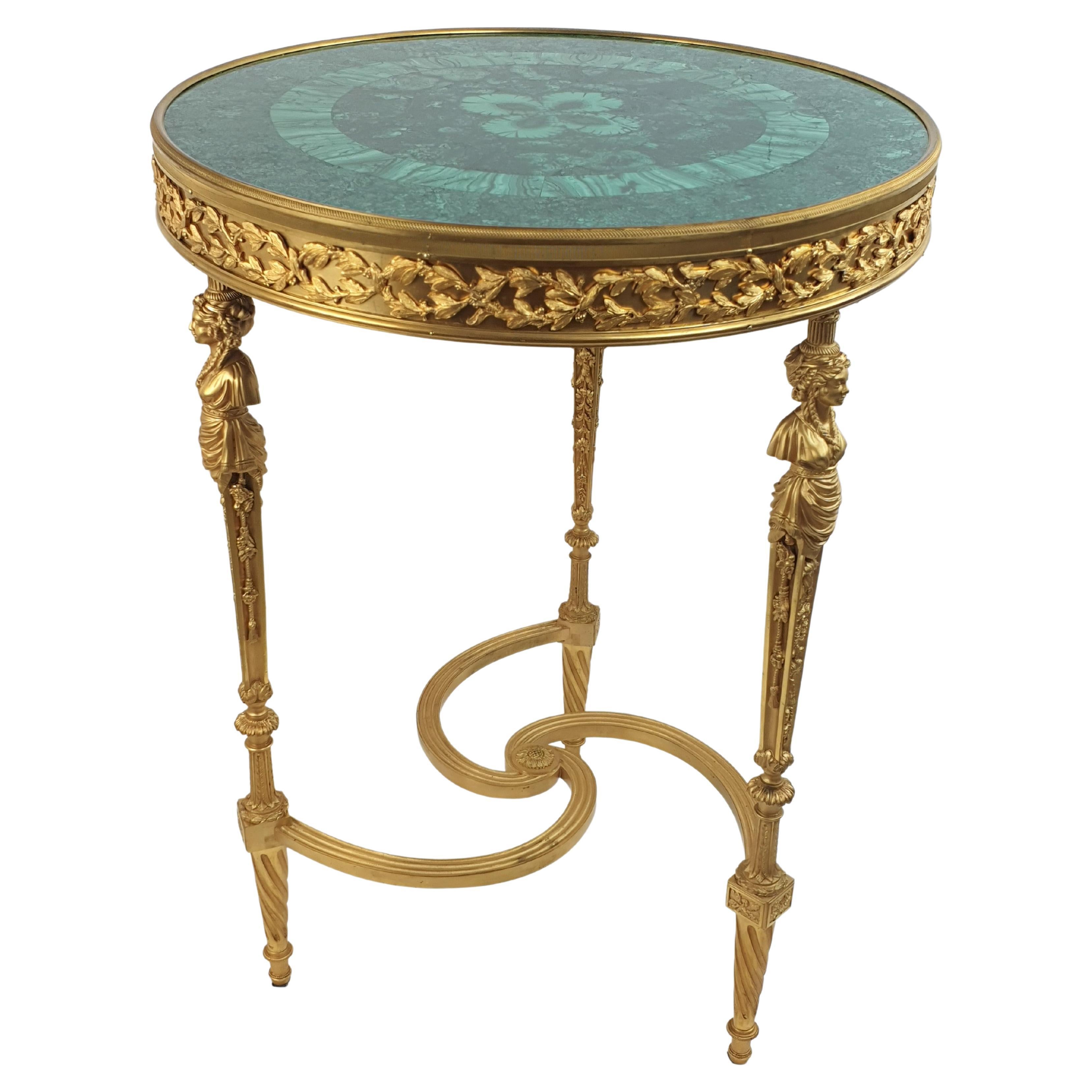 Gilded Bronze and Malachite Gueridon, 19th Century at 1stDibs
