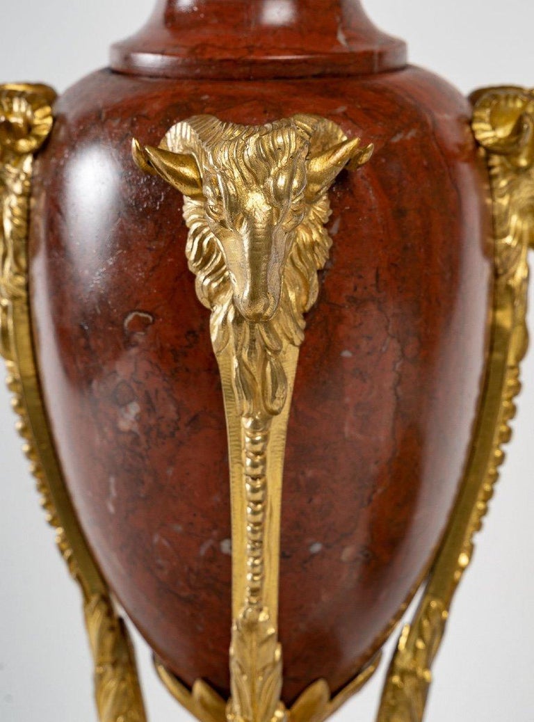 Gilded Bronze and Red Marble Mantel Set by Thiébaut Frère, Late 19th ...