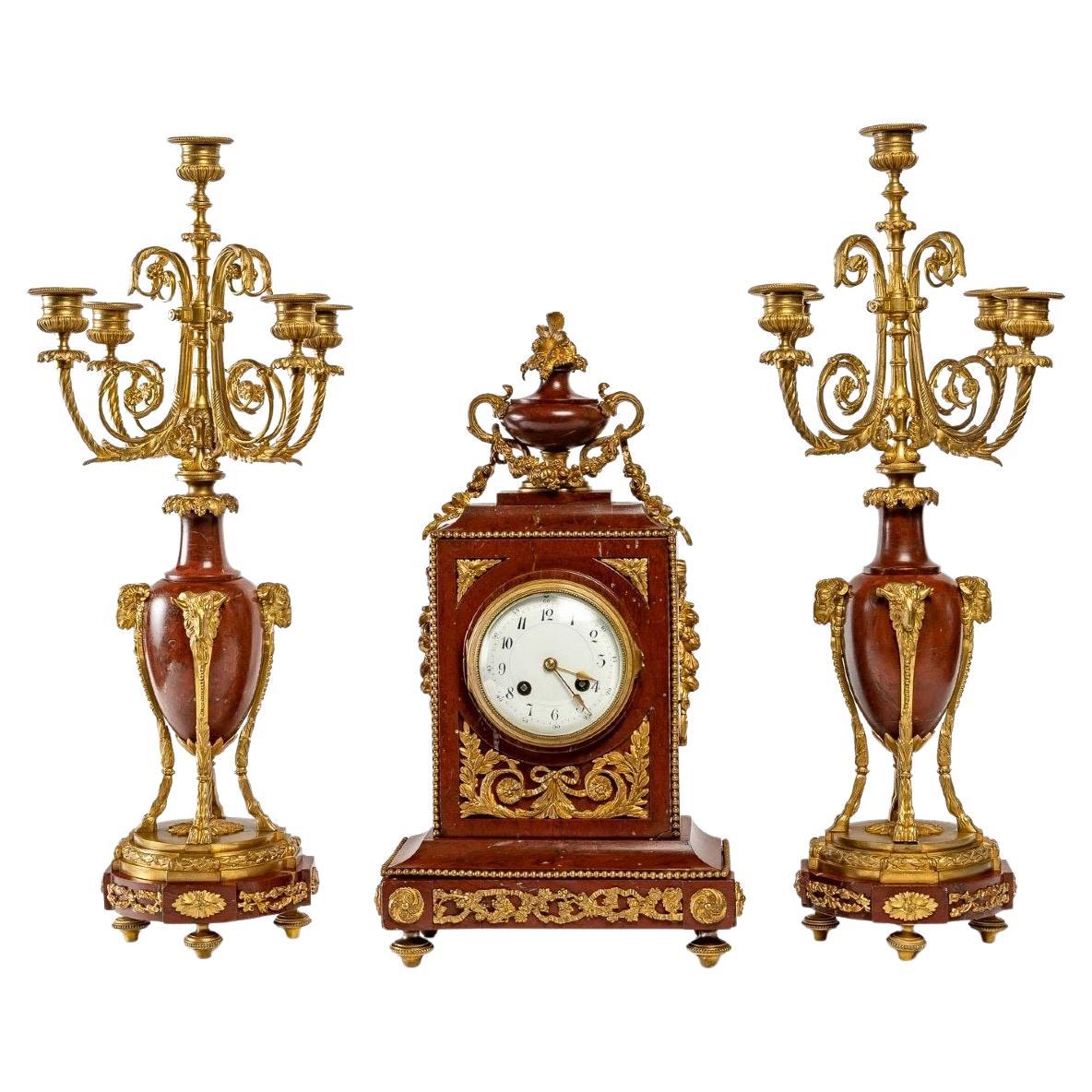 Painted and Gilded Bronze Porcelain Mantel Set at 1stDibs