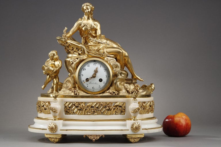 Gilded Bronze Clock "Venus and Cupid" in the Louis XVI Style at 1stDibs