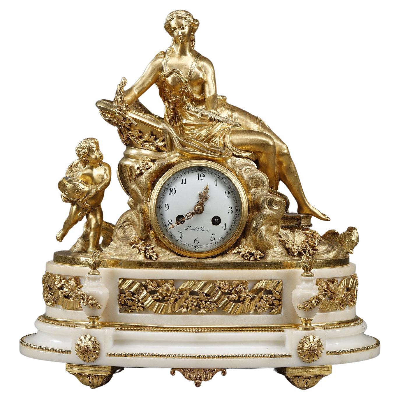 Gilded Bronze Clock "Venus and Cupid" in the Louis XVI Style at 1stDibs