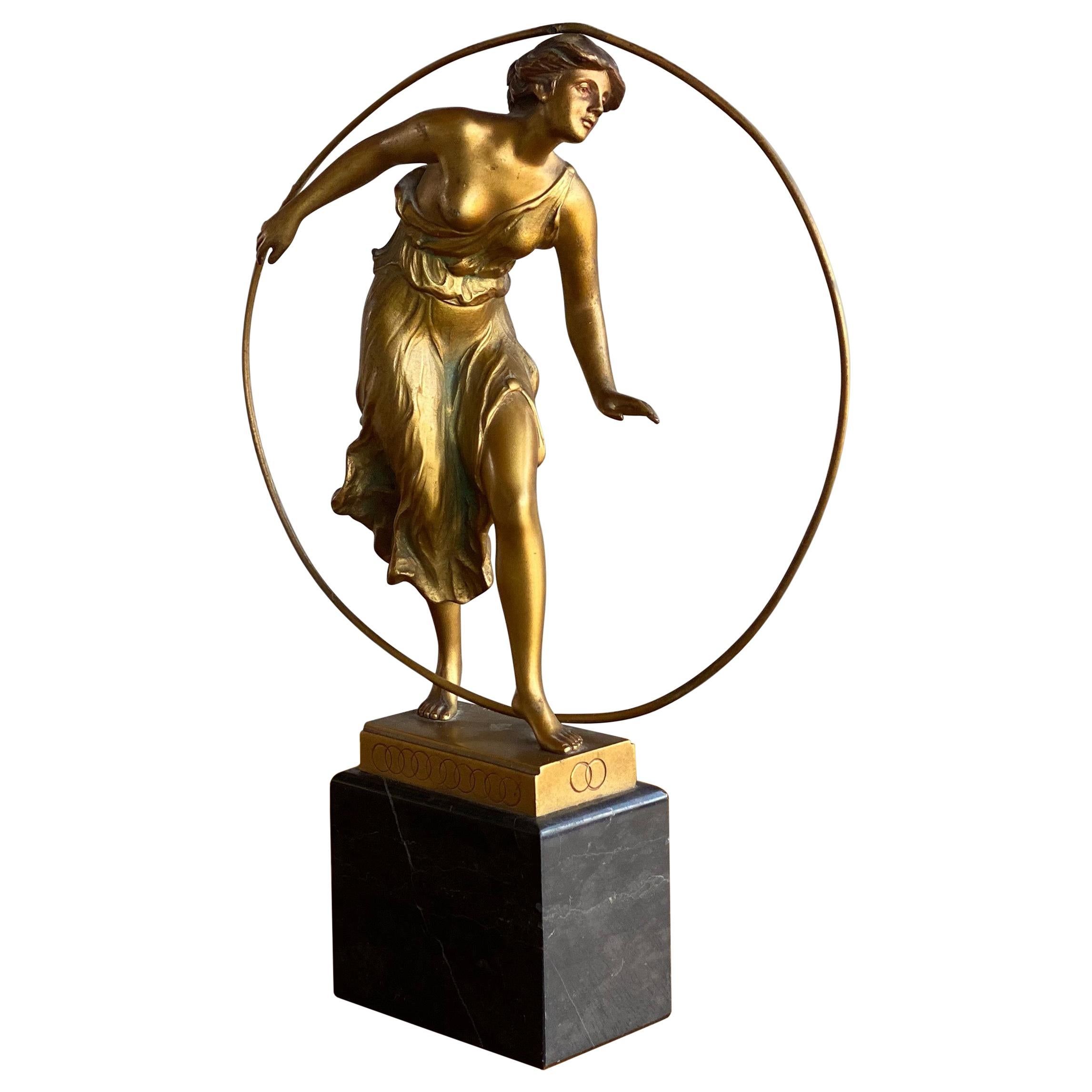 Antique Fire-Gilded Bronze Sculpture, Art Deco, Nouveau Dancing Lady ...