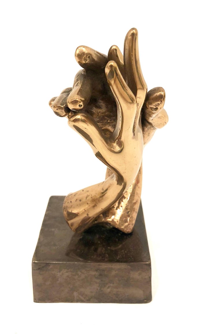 Gilded Bronze Hands Sculpture by French Artist Yves Lohe Signed at 1stDibs