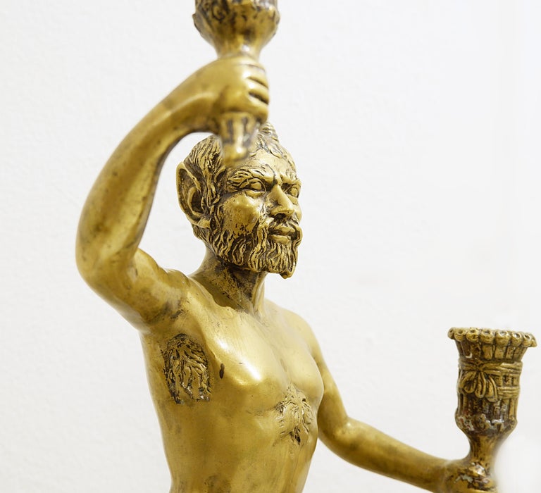 Gilded Bronze Satyr Couple Candle Holders For Sale at 1stDibs