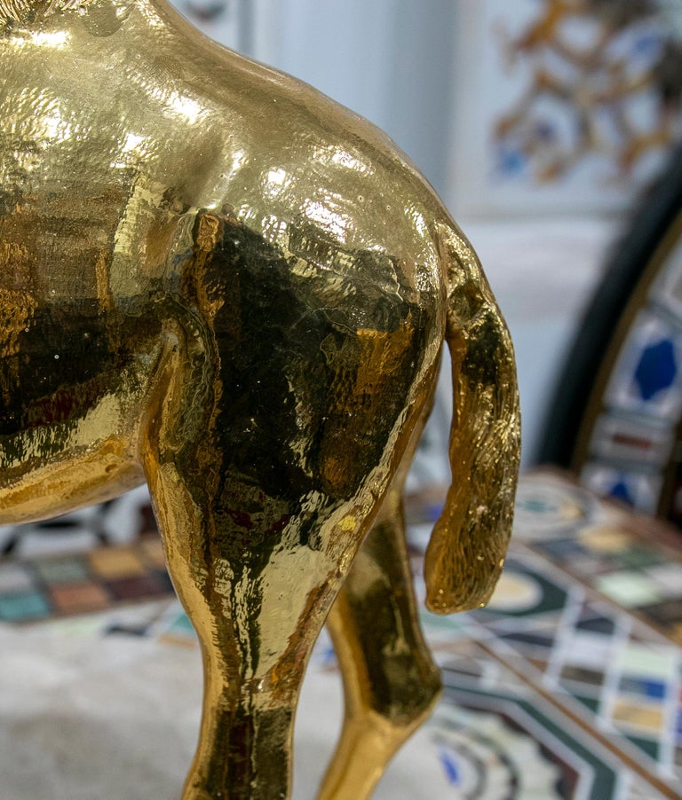 Gilded Bronze Sculpture with Marble Base of an Arabic Man with a Horse ...