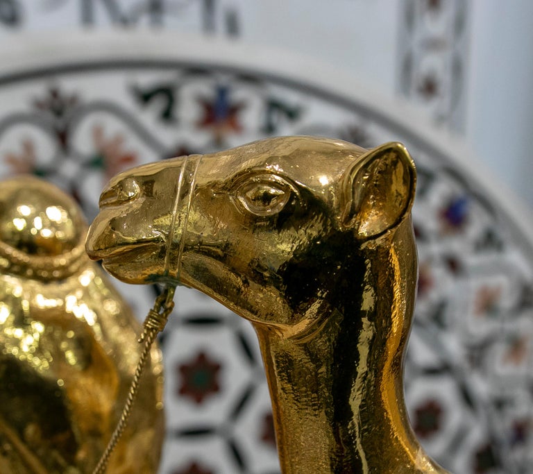 Gilded Bronze Sculpture with Marble Base of an Arabic Man with a Horse ...