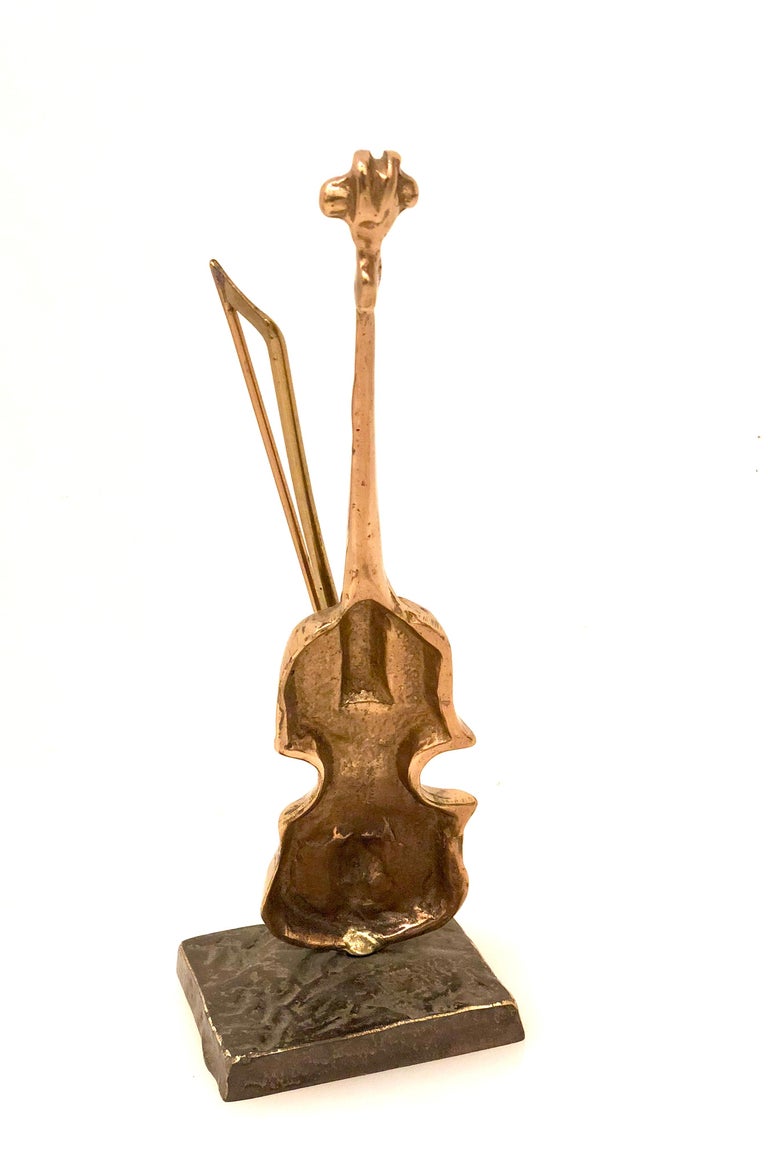 Gilded Bronze Violin Sculpture by French Artist Yves Lohé Signed at 1stDibs