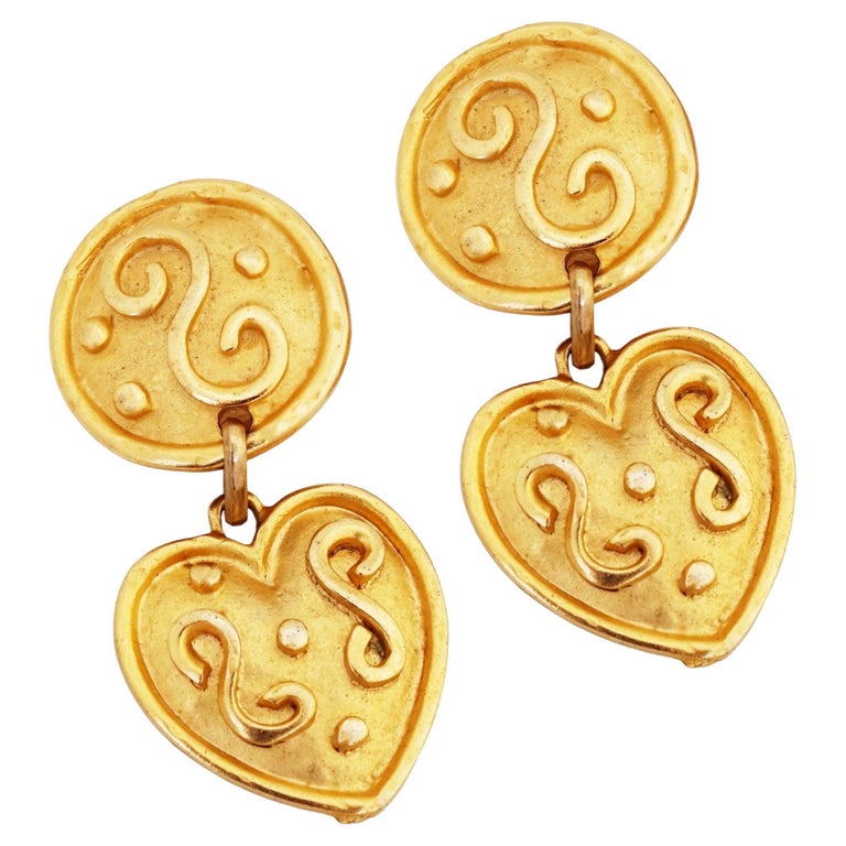Gilded Byzantine Heart Dangle Statement Earrings By Edouard Rambaud ...