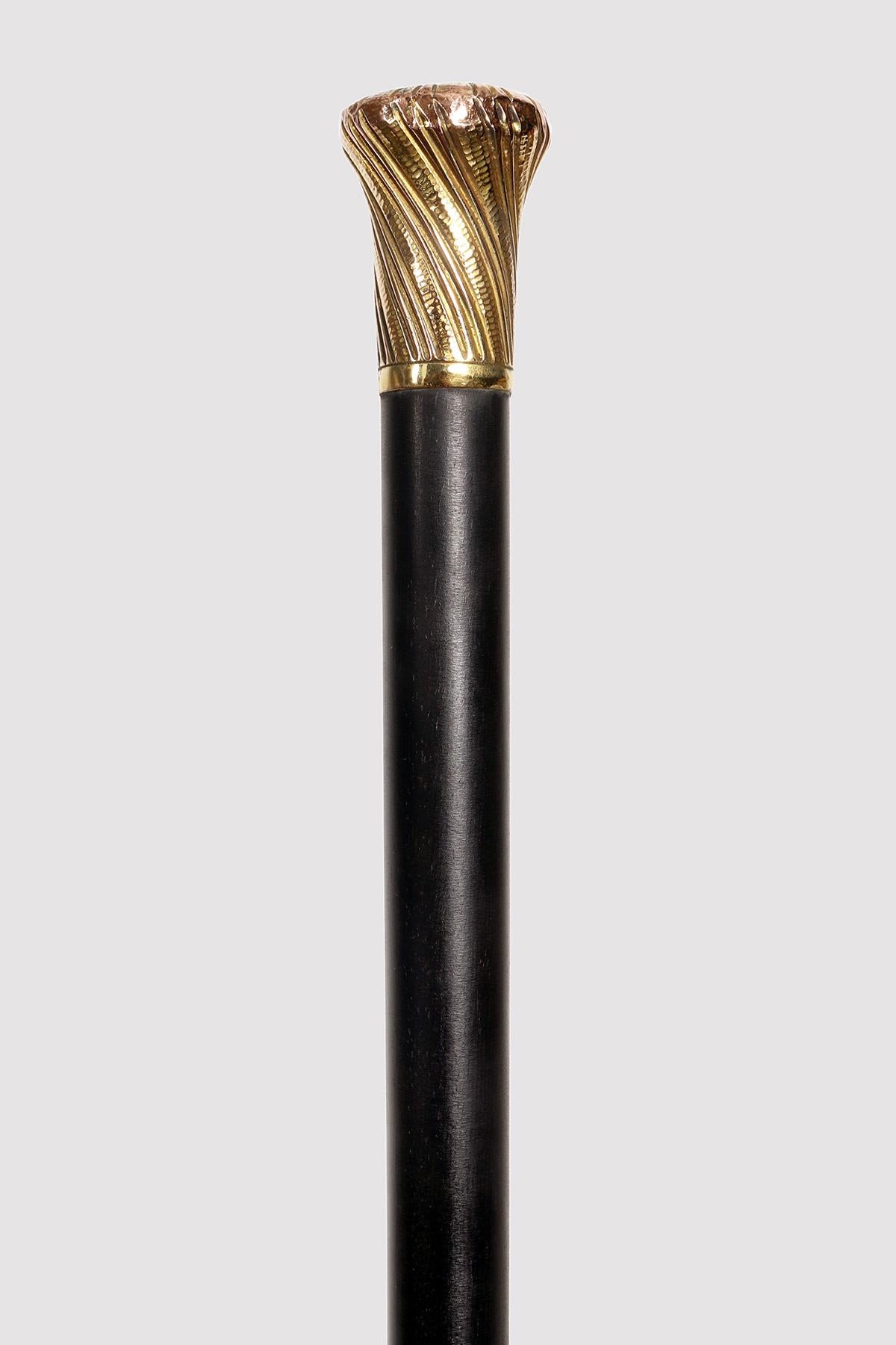 Gilded copper handle walking stick, France 1900. For Sale at 1stDibs