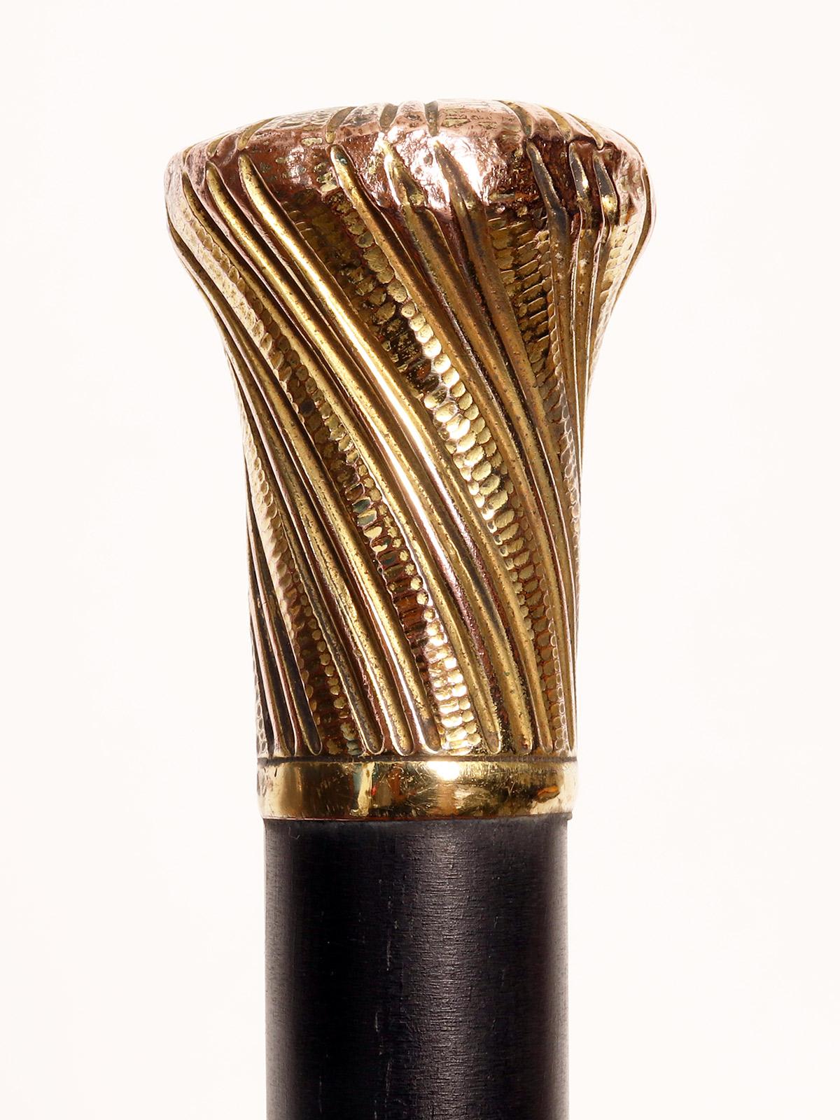 Gilded copper handle walking stick, France 1900. For Sale at 1stDibs