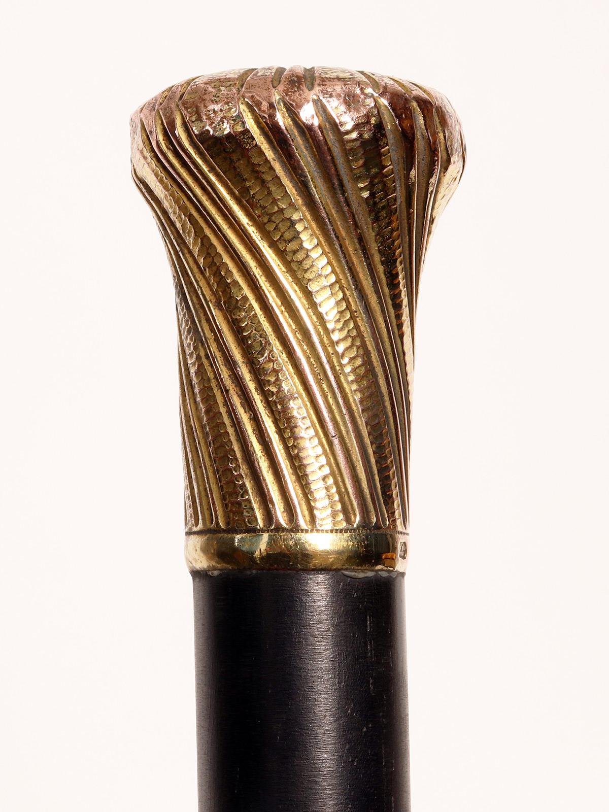 Gilded copper handle walking stick, France 1900. For Sale at 1stDibs