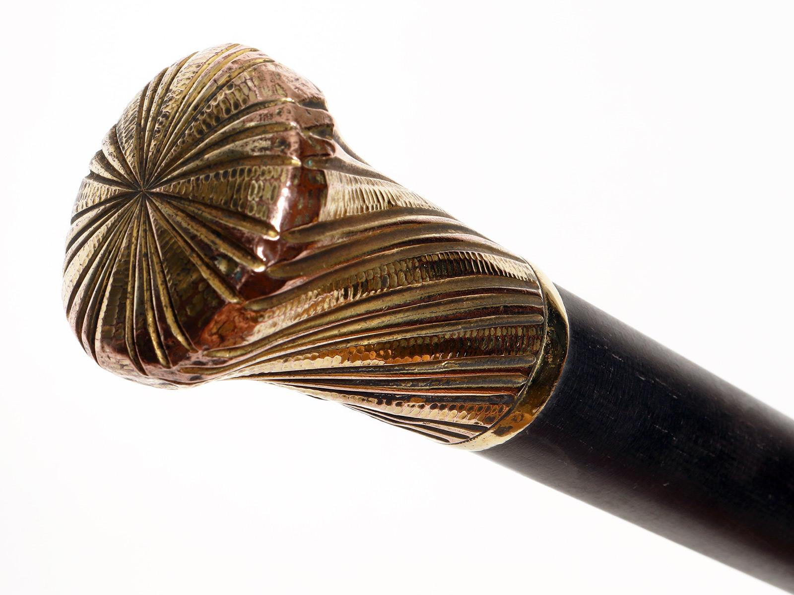 Gilded copper handle walking stick, France 1900. For Sale at 1stDibs