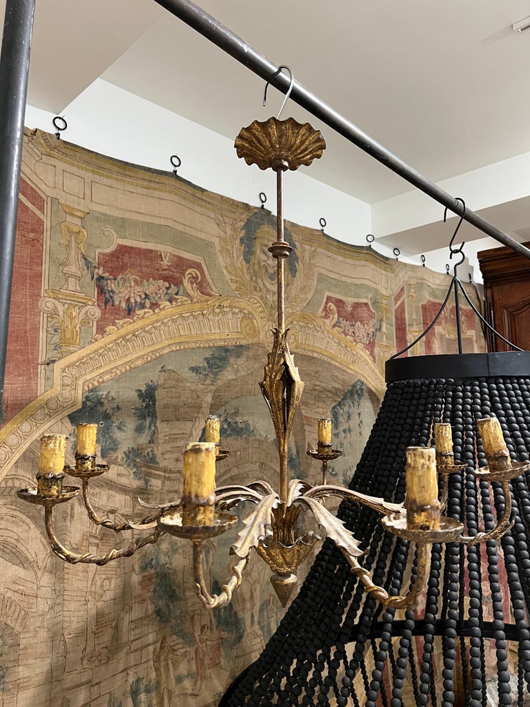 Gilded Iron Chandelier For Sale at 1stDibs