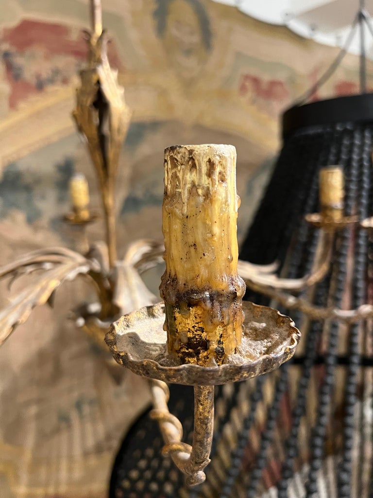 Gilded Iron Chandelier For Sale at 1stDibs