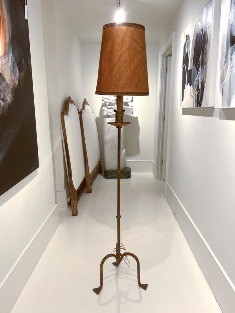 Gilded Iron Floor Lamp with Shade, Vintage at 1stDibs