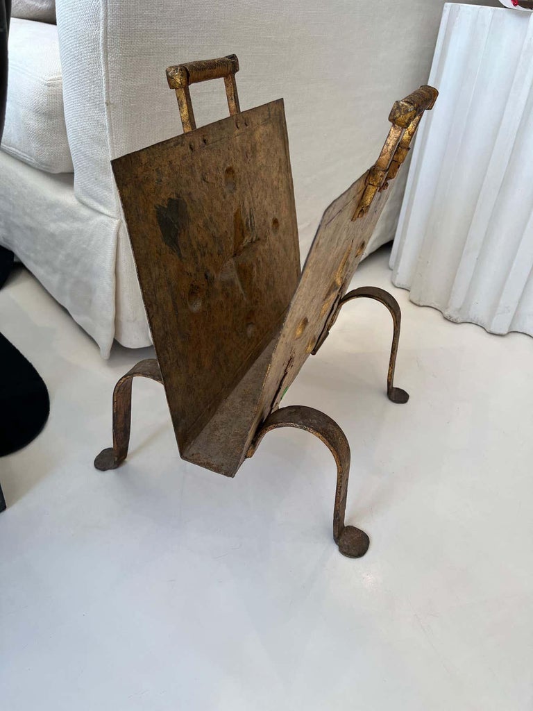 Gilded Iron Midcentury Magazine Stand For Sale at 1stDibs