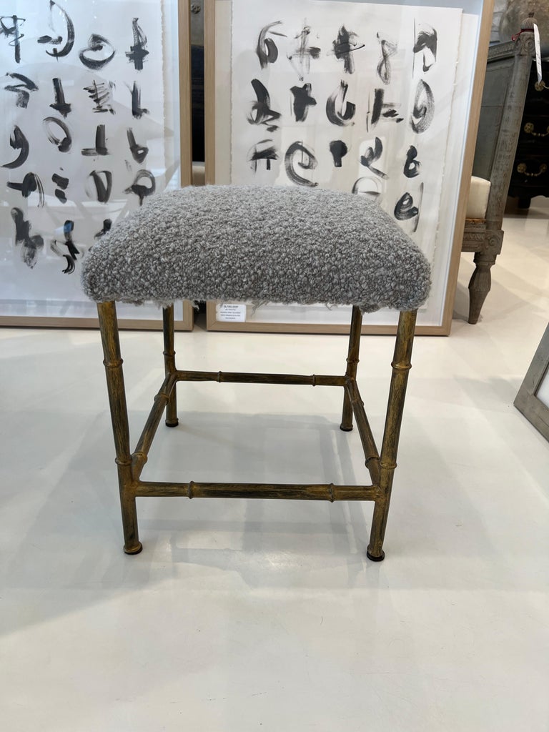 Gilded Iron Upholstered Stool at 1stDibs