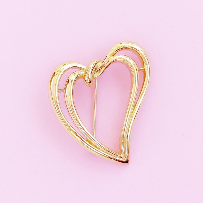 Gilded Open Heart Brooch By Trifari, 1980s For Sale at 1stDibs