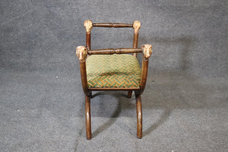 Gilded Rams Head French Regency Walnut Cerule Form Stool Bench, circa ...