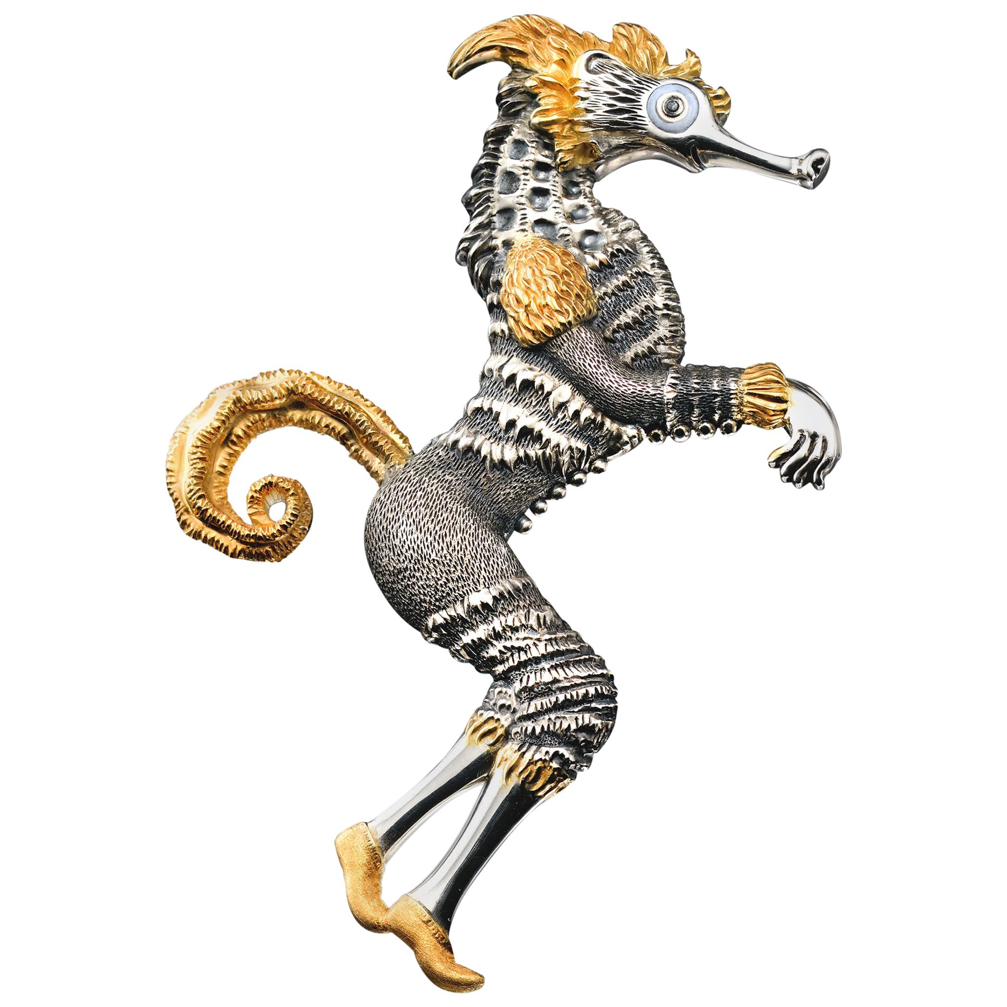 Gilded Silver 22 Karat Enamel with 24 Karat Gold Plating Brooch For ...