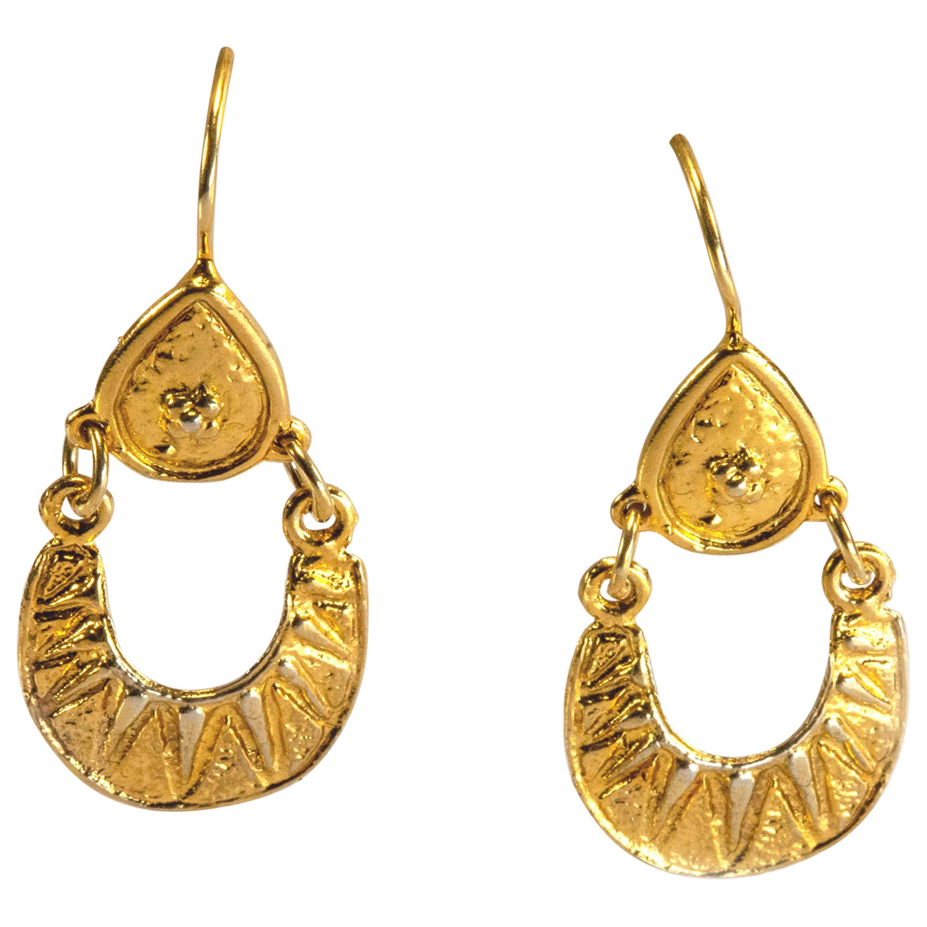 Gilded Silver Earrings Etruscan Jewelry Style For Sale at 1stDibs
