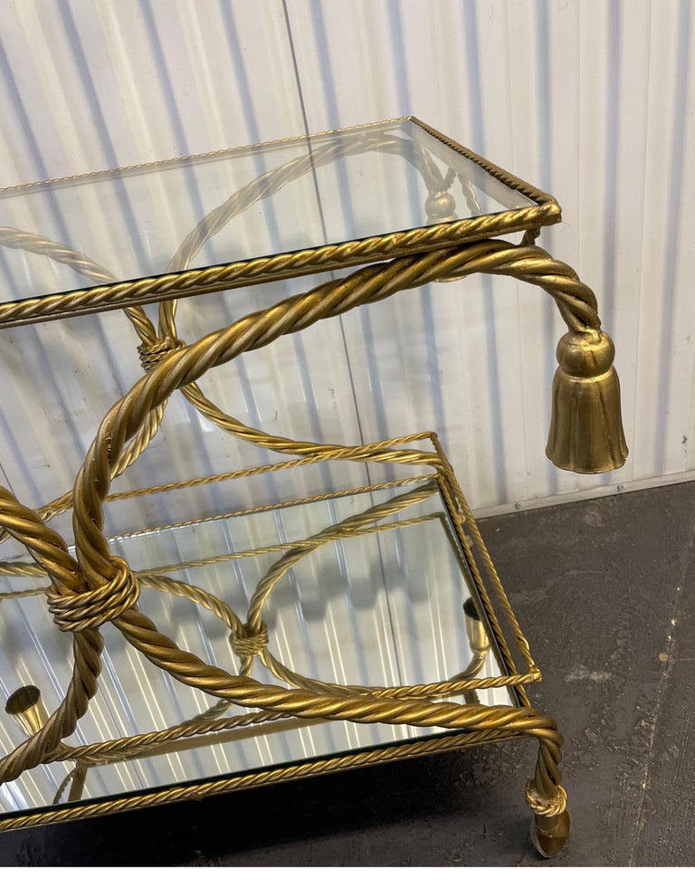 Gilded Vintage Italian Rope and Tassel Bar Cart For Sale at 1stDibs