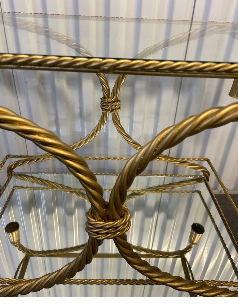 Gilded Vintage Italian Rope and Tassel Bar Cart For Sale at 1stDibs
