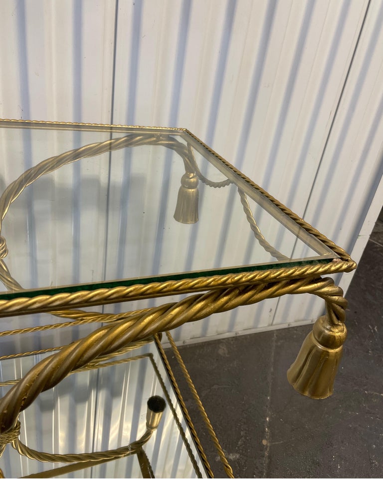 Gilded Vintage Italian Rope and Tassel Bar Cart For Sale at 1stDibs