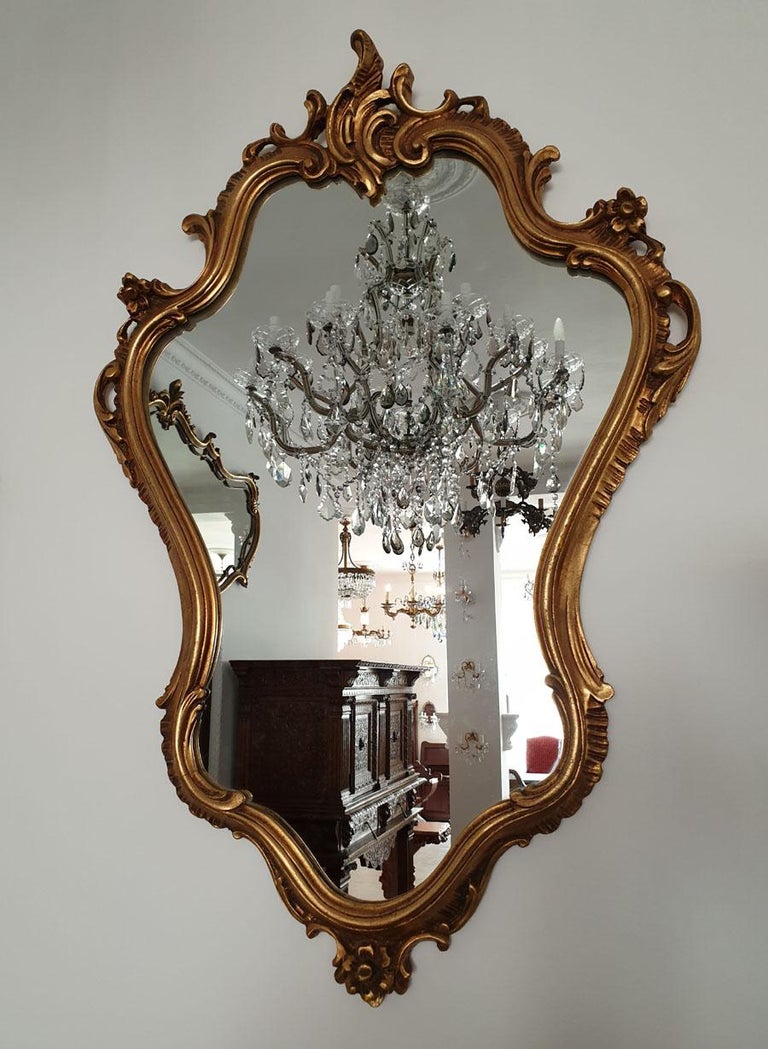 Gilded Wood Rococo Revival Style Mirror with Rocaille Crown For Sale at ...