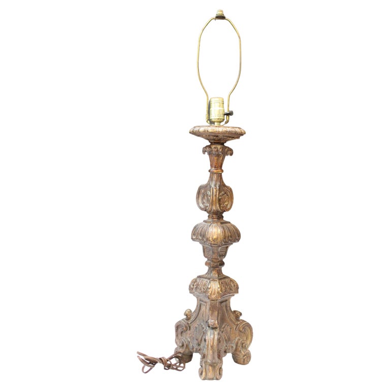 Gilded Wood Torchere Lamp For Sale at 1stDibs