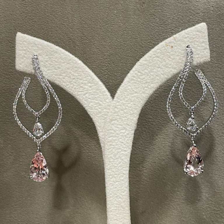 Gilin 18K White Gold Morganite Diamond Cocktail Earring For Sale at 1stDibs