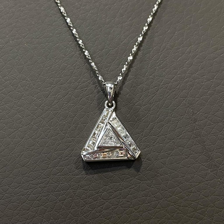 GILIN 18K White Gold Triangle Shaped Diamond Pendant Necklace For Sale ...