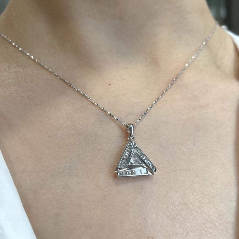 GILIN 18K White Gold Triangle Shaped Diamond Pendant Necklace For Sale ...