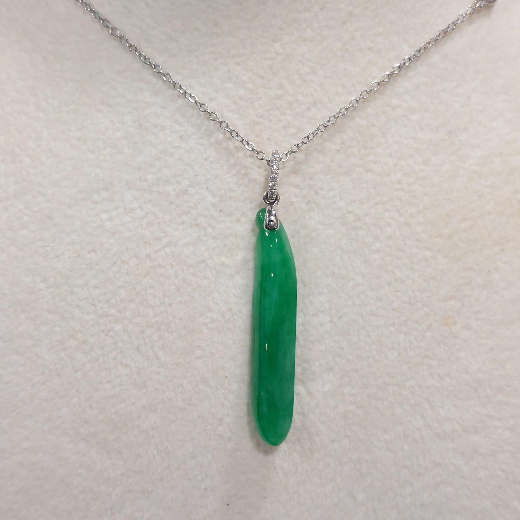 GILIN Natural Green Jadeite Jade 'La-jiao' Diamond Pendant For Sale at ...