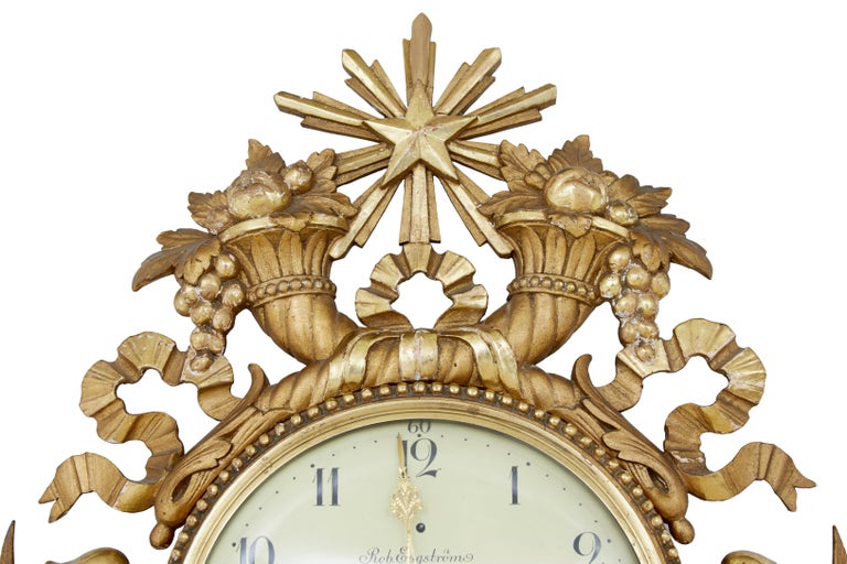 Gilt 19th century Swedish wall clock by Engstrom For Sale at 1stDibs