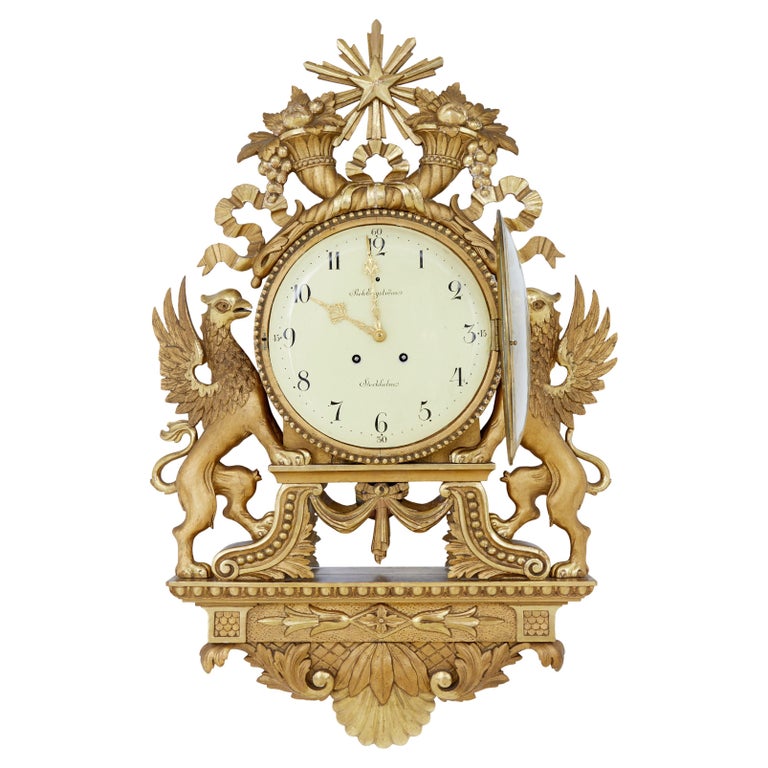 Gilt 19th century Swedish wall clock by Engstrom at 1stDibs