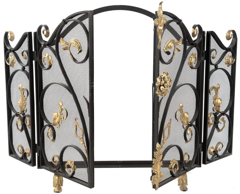 Gilt and Black Metal Fire Screen at 1stDibs
