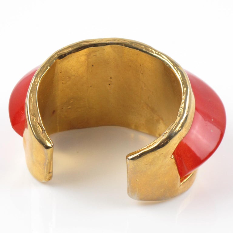 Gilt and Orange Resin Oversized Cuff Bracelet For Sale at 1stDibs